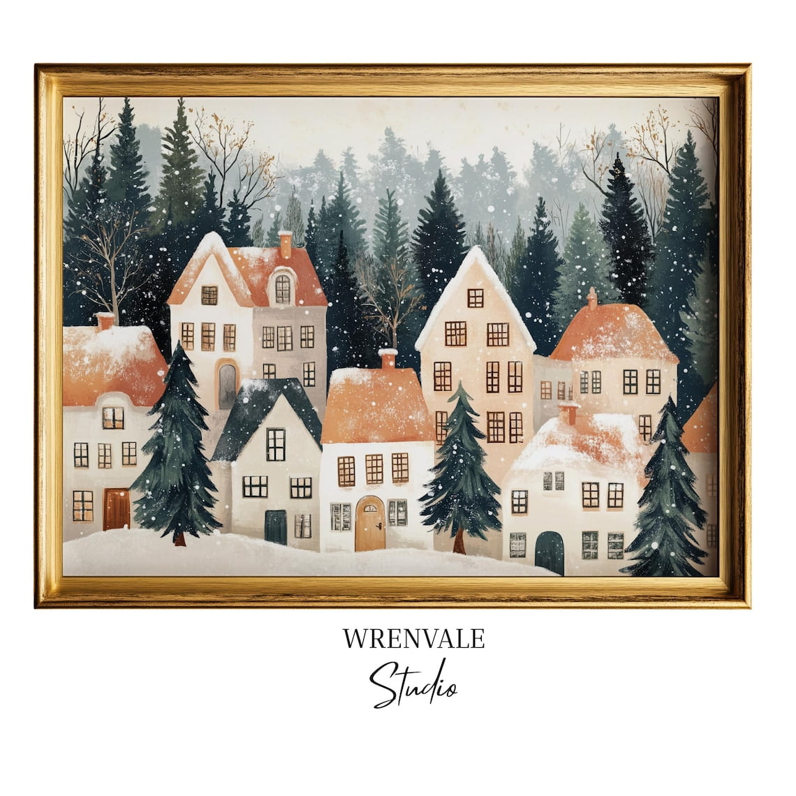 Cozy Village Wall Art, Snowy Town For Winterdecor, 189 Home Decor #2086 ...