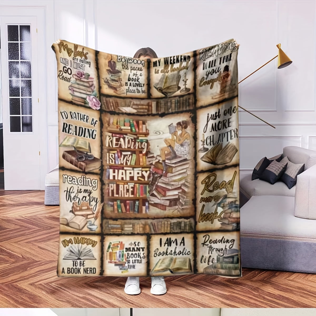 Cozy Vintage Flannel Blanket for Book Lovers - Plush Reading Throw for ...