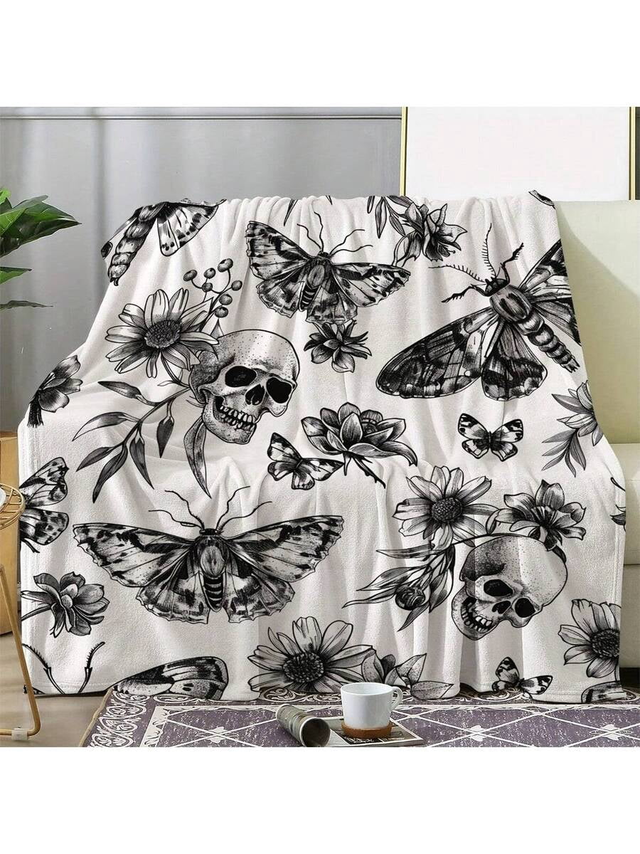 Cozy Vintage Halloween Skull Butterfly Floral Moth Print Flannel ...