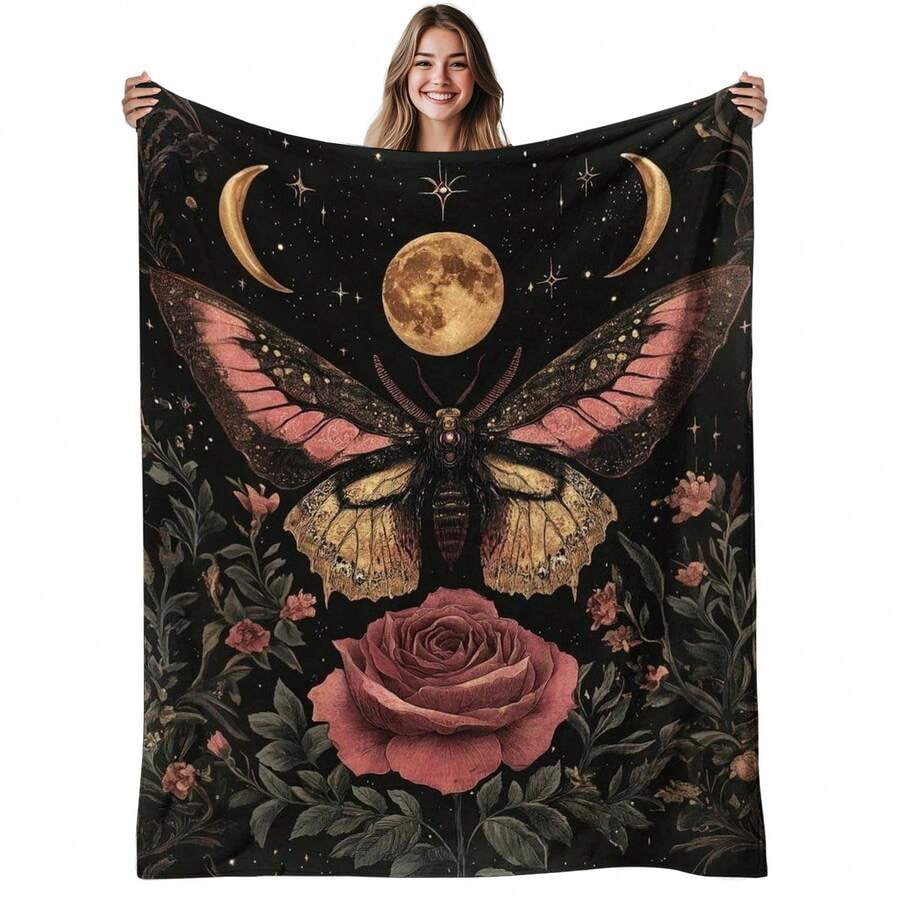 Cozy Vintage Halloween Skull Butterfly Floral Moth Print Flannel ...