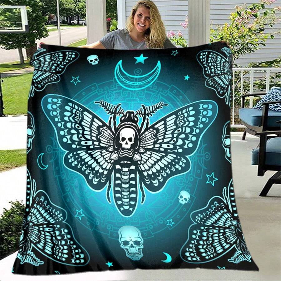 Cozy Vintage Halloween Skull Butterfly Floral Moth Print Flannel ...