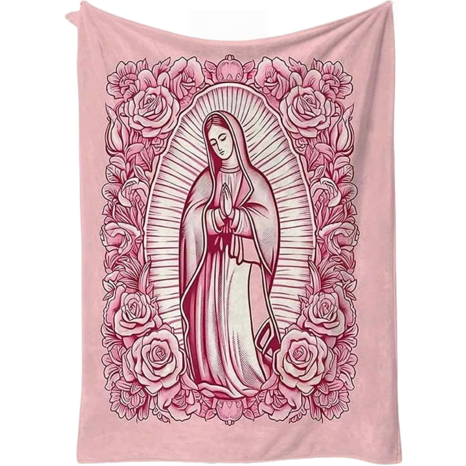 Cozy Virgin Mary Blanket Soft Floral Print Blanket Warm Flannel Prayer ...