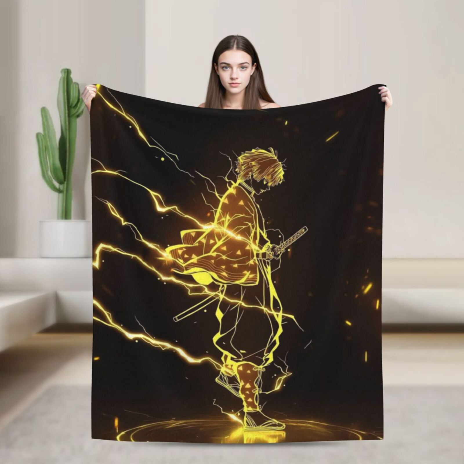 Cozy Warm Plush Throw Demon Slayer Agatsuma Zenitsu Fluffy Blanket for ...