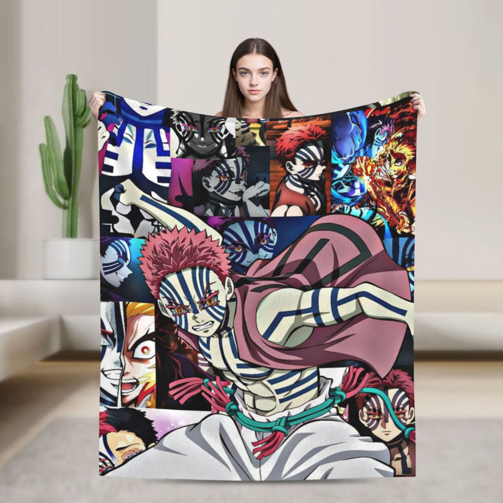 Cozy Warm Plush Throw Demon Slayer Akaza Fluffy Blanket for Bed Couch ...
