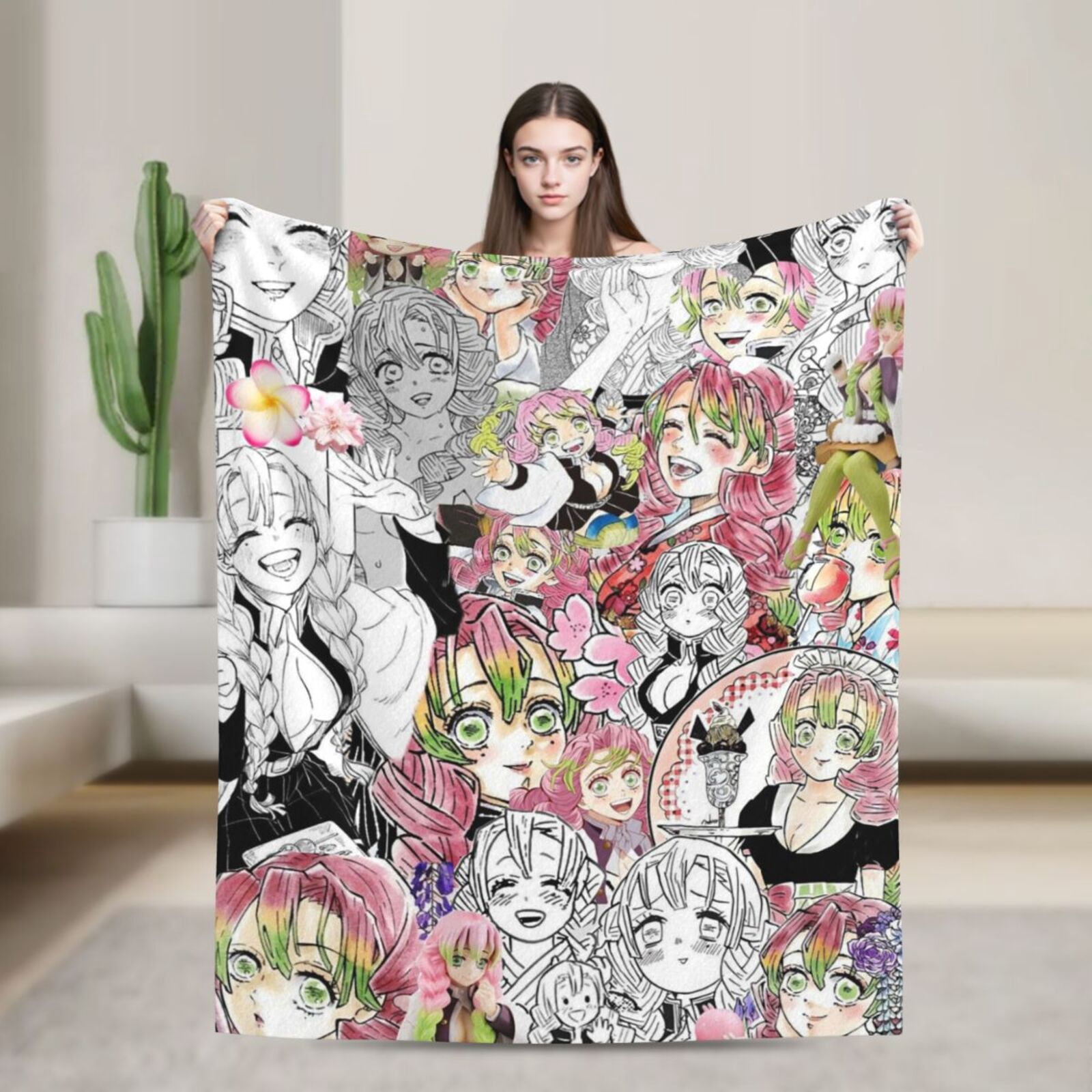 Cozy Warm Plush Throw Demon Slayer Kanroji Mitsuri Fluffy Blanket for ...