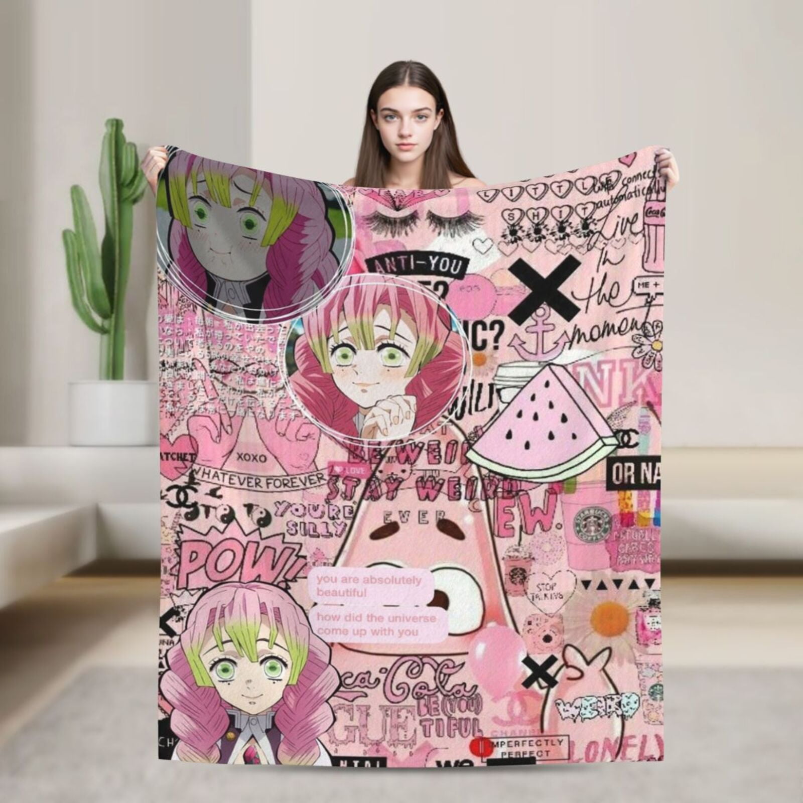 Cozy Warm Plush Throw Demon Slayer Kanroji Mitsuri Fluffy Blanket for ...