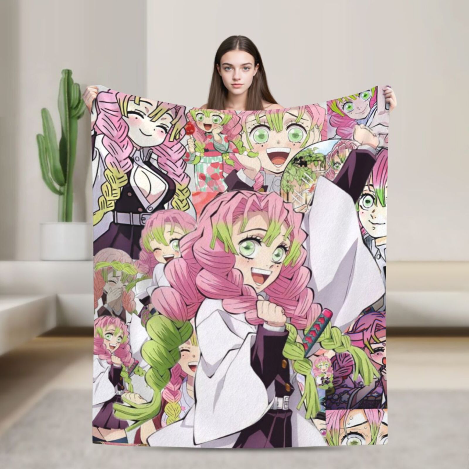 Cozy Warm Plush Throw Demon Slayer Kanroji Mitsuri Fluffy Blanket for ...