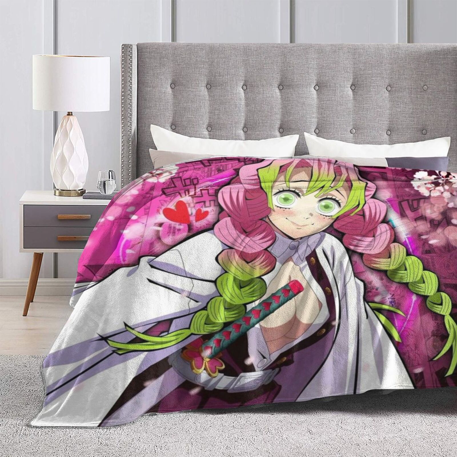 Cozy Warm Plush Throw Demon Slayer Kanroji Mitsuri Fluffy Blanket for ...