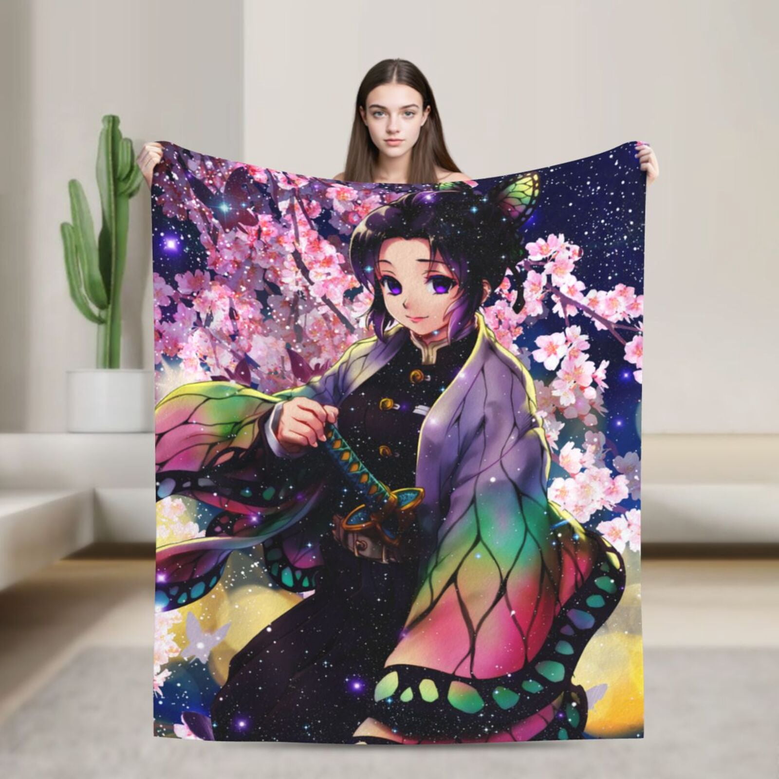Cozy Warm Plush Throw Demon Slayer Kochou Shinobu Fluffy Blanket for ...