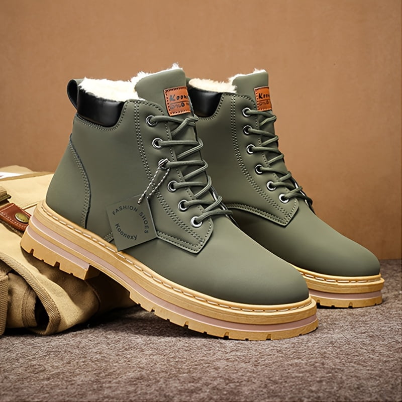 [Cozy Warmth] Men's Winter High-Top Lace-Up Boots - Warm Fleece-Lined ...