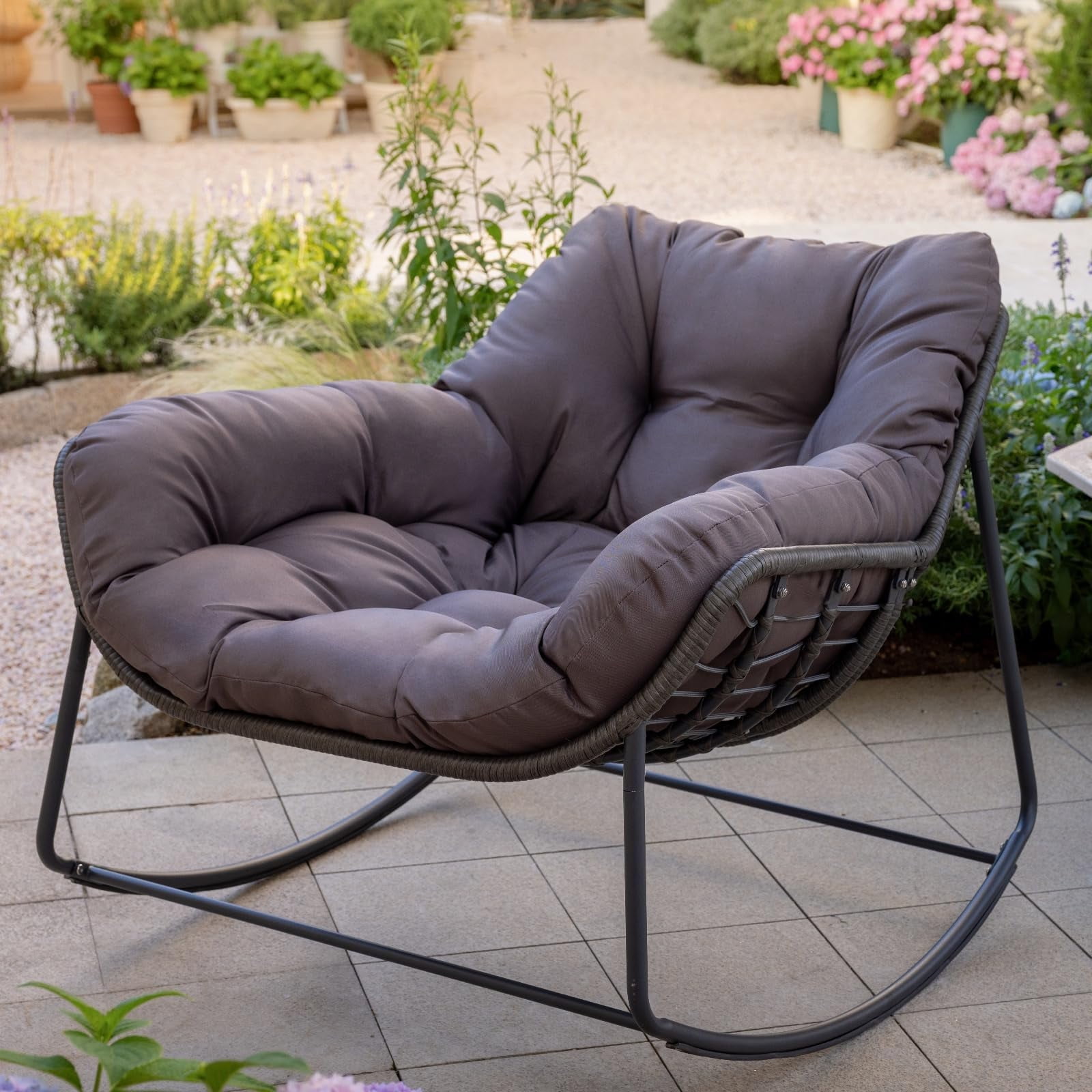Brafab Outdoor Wicker Rocking Chair, Indoor Reading Chairs with Cushion ...