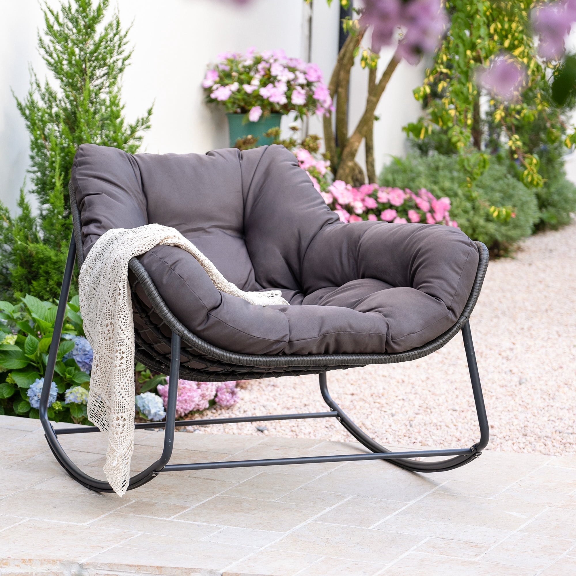 Brafab Indoor Rocking Chair with Cushion, Modern Papasan Rocker Chairs ...
