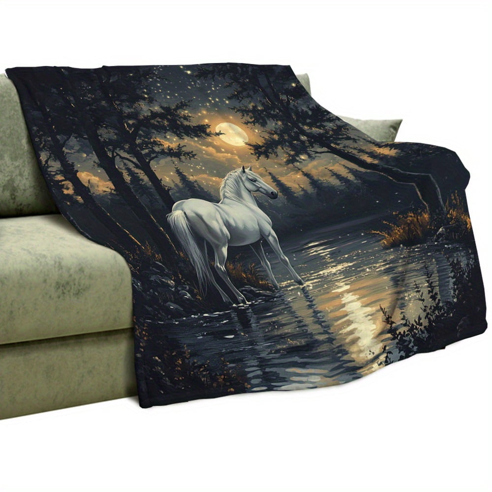Cozy Wildlife Horse Flannel Throw Blanket – 280GSM Ultra-Soft, Colorful ...