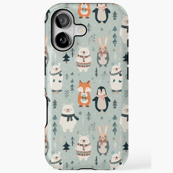 Cozy Winter Animals Pattern Cute Phone Case with iPhone 17 to 11 Pro ...