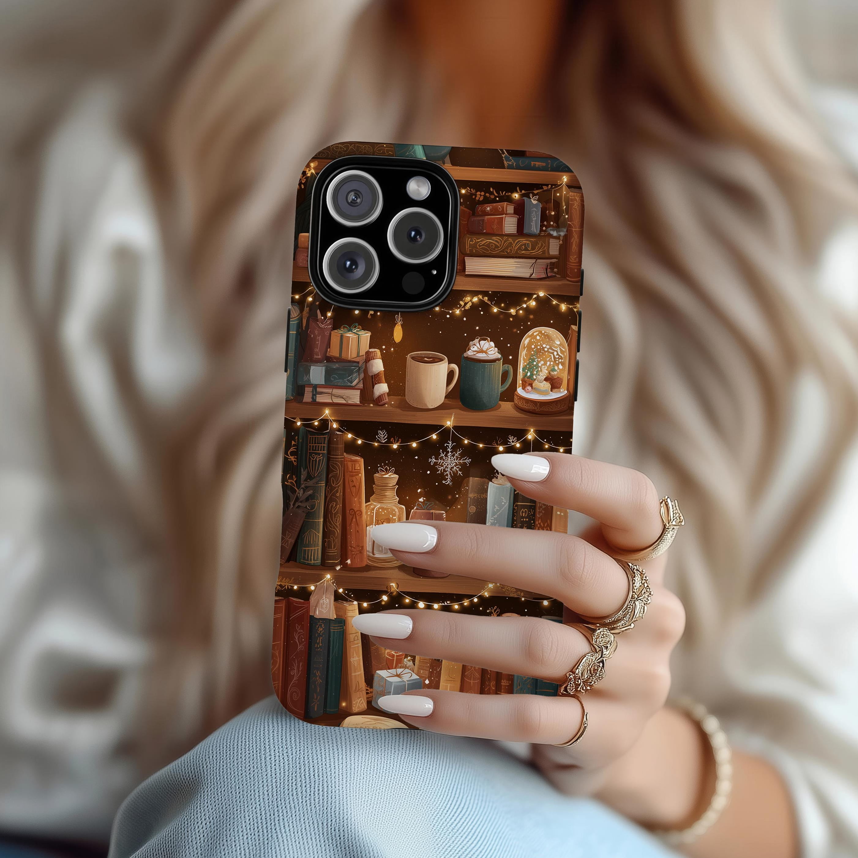 Cozy Winter Bookshelf Phone Case Vintage Library Art with iPhone 17 ...