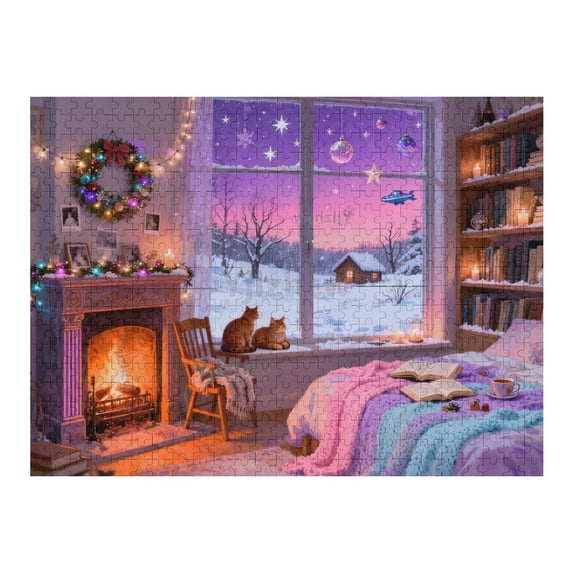 Cozy Winter Cabin Cats Scene Wooden Jigsaw Puzzle 1000 Pieces for ...