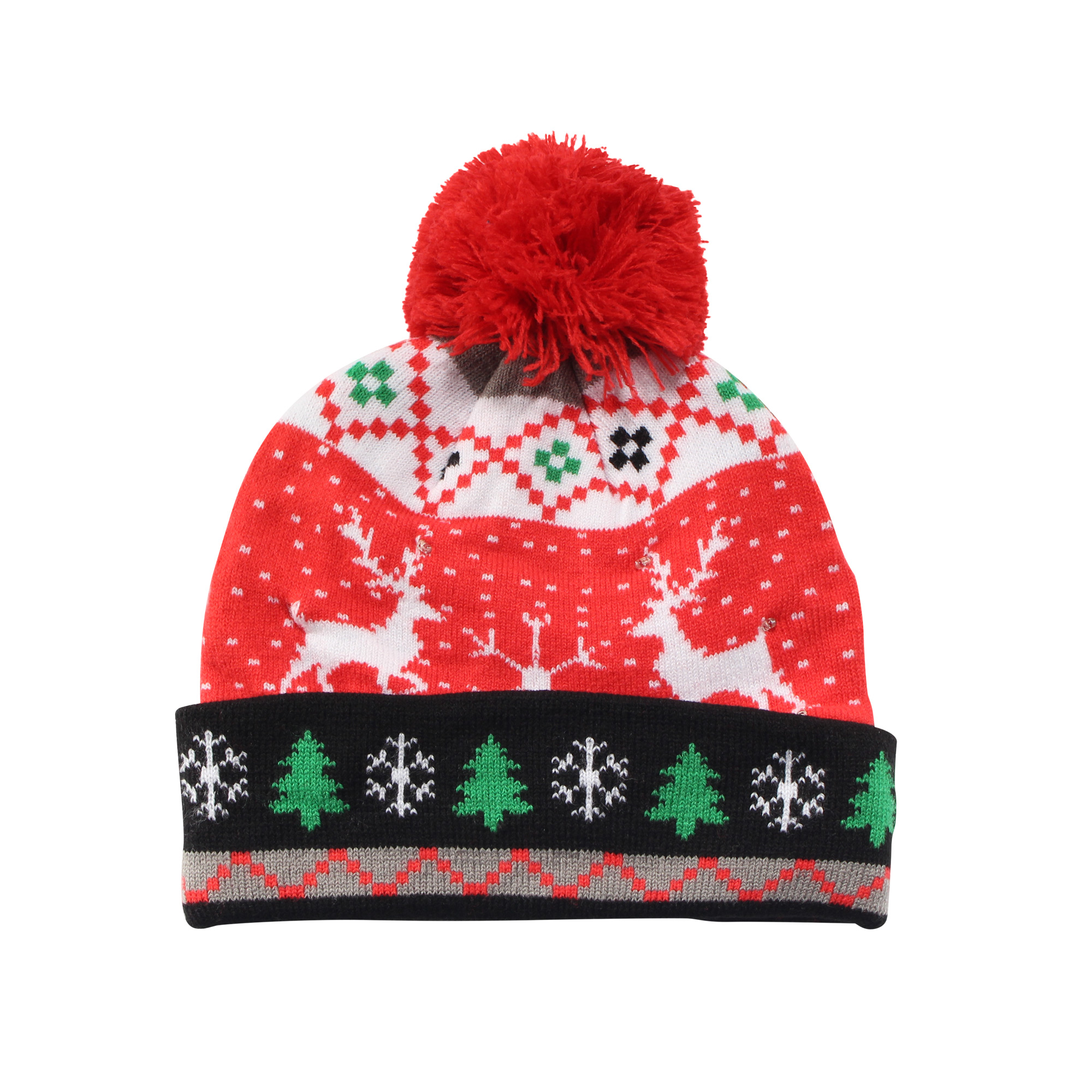 Cozy Winter Christmas Theme Hat - Reindeer Pattern - Light up LED ...
