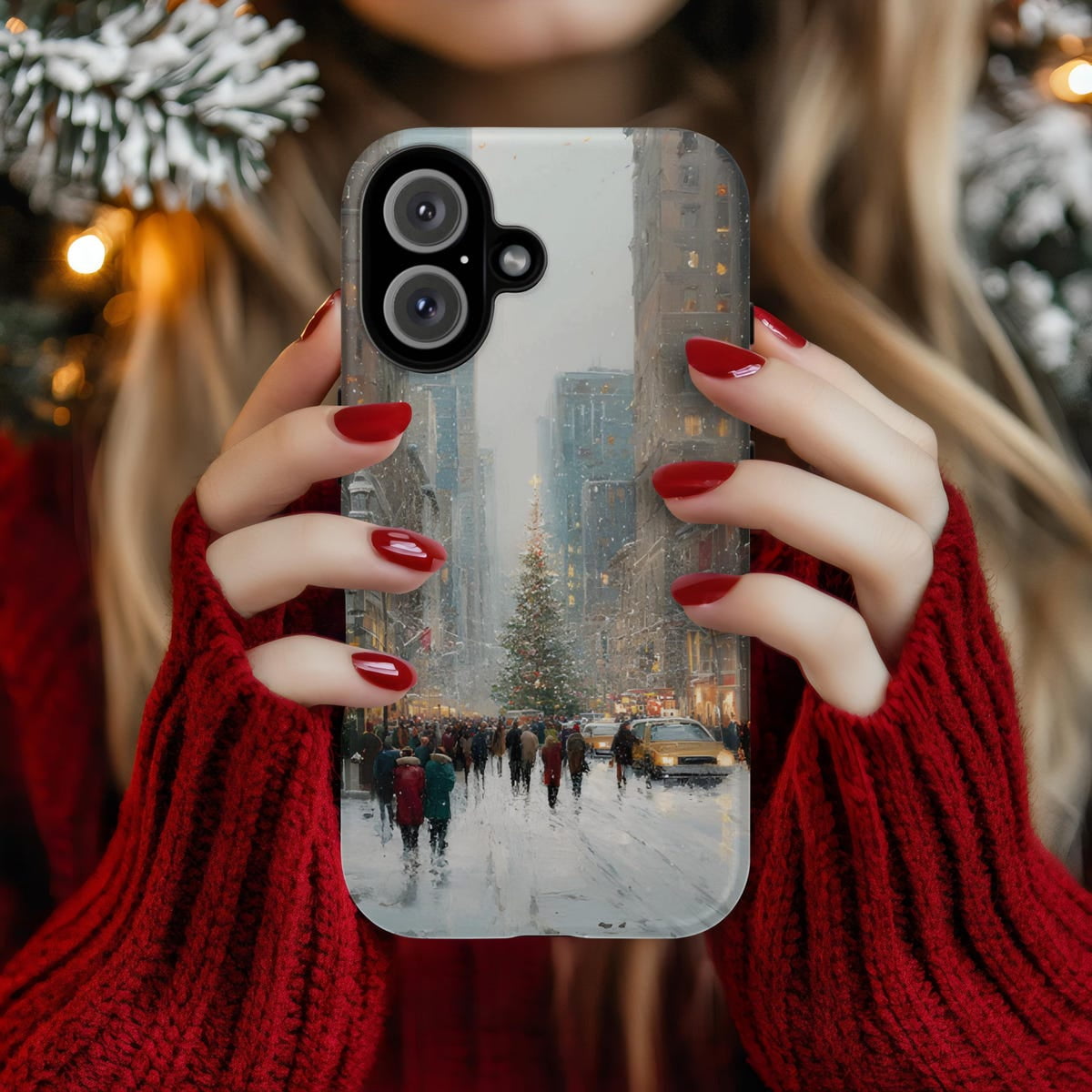 Cozy Winter City Scene Christmas Tree Phone Case 17 16 15 14 13 12 11 ...