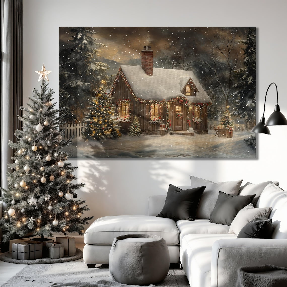 Cozy Winter Cottage Wall Art Winter Snow Scene Poster Rustic Decor ...