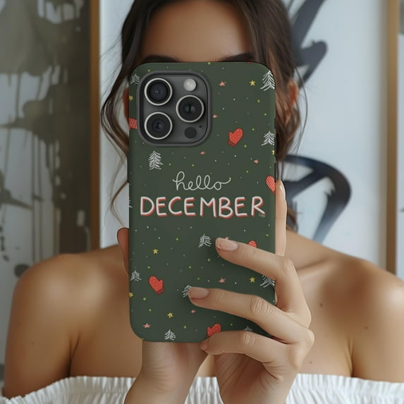 Cozy Winter Holiday Phone Case Hello December Design iPhone 17 16 15 14 ...