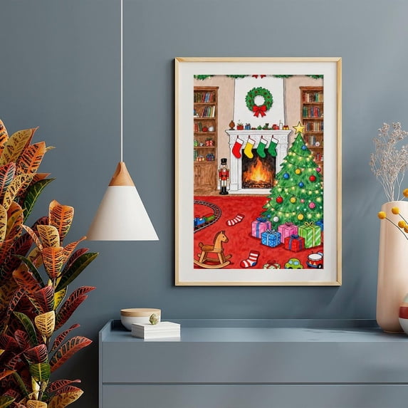 Cozy Winter Living Room Art Print, Scene Decor Home Decor UNFRAMED ...
