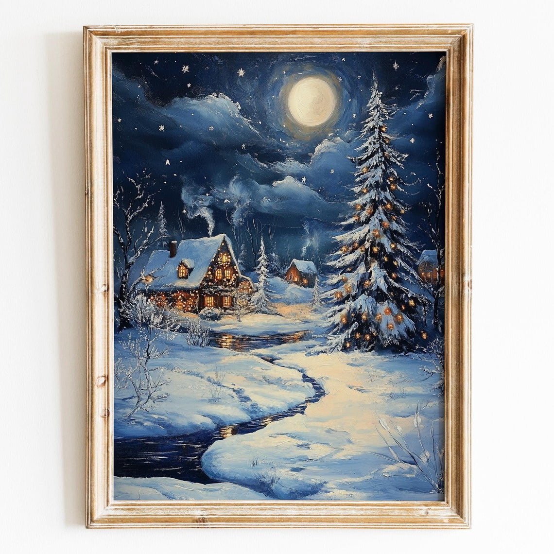 Cozy Winter Night Wall Art, Holiday Decor For Living Room, Snowy Wall ...