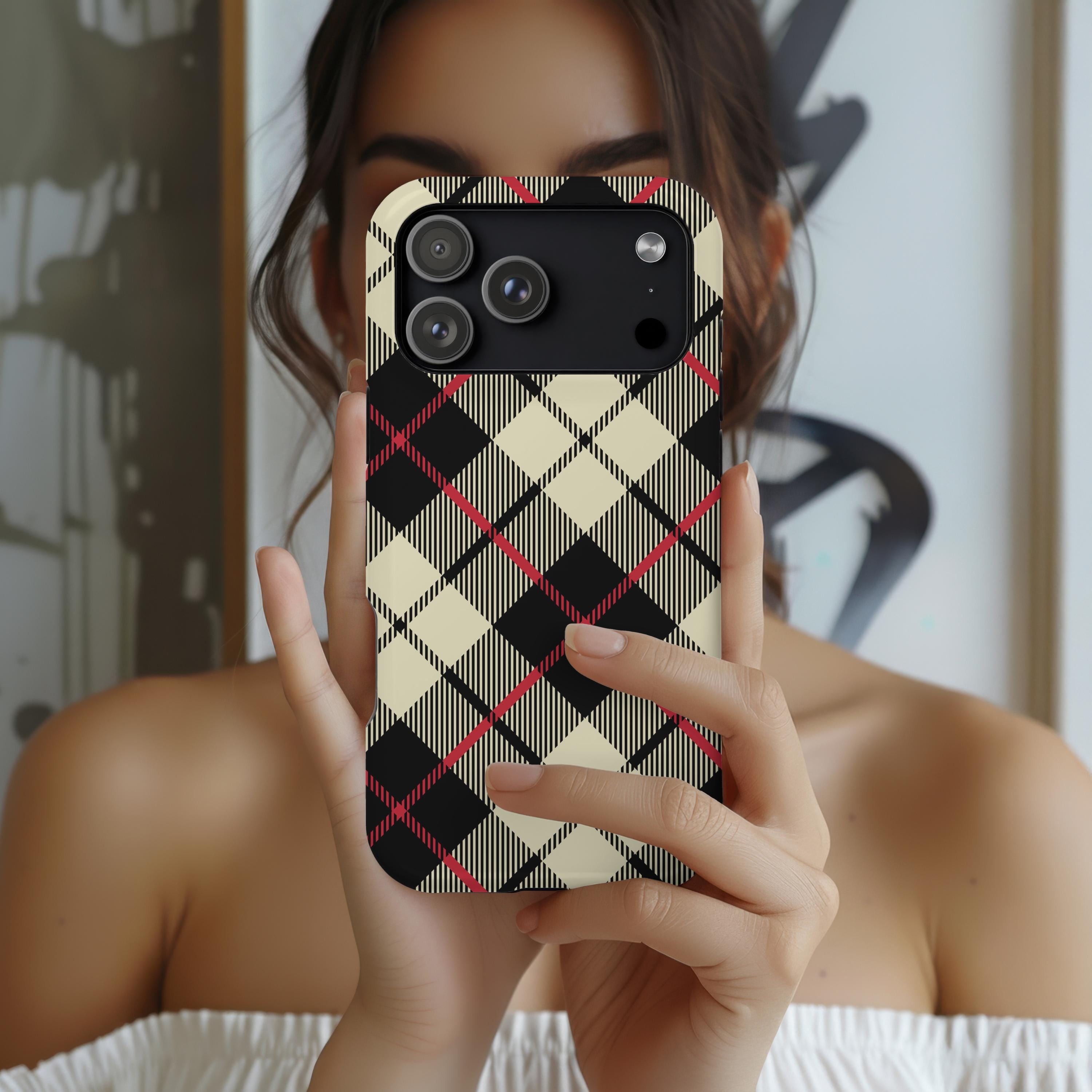 Cozy Winter Plaid Holiday Phone Case with iPhone 17 to 11 Pro Max ...