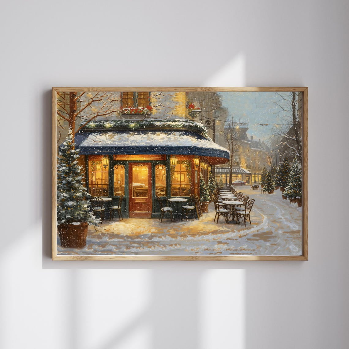 Cozy Winter Restaurant Scene, Snowy Street Art, Warm Bistro,Wall Art ...