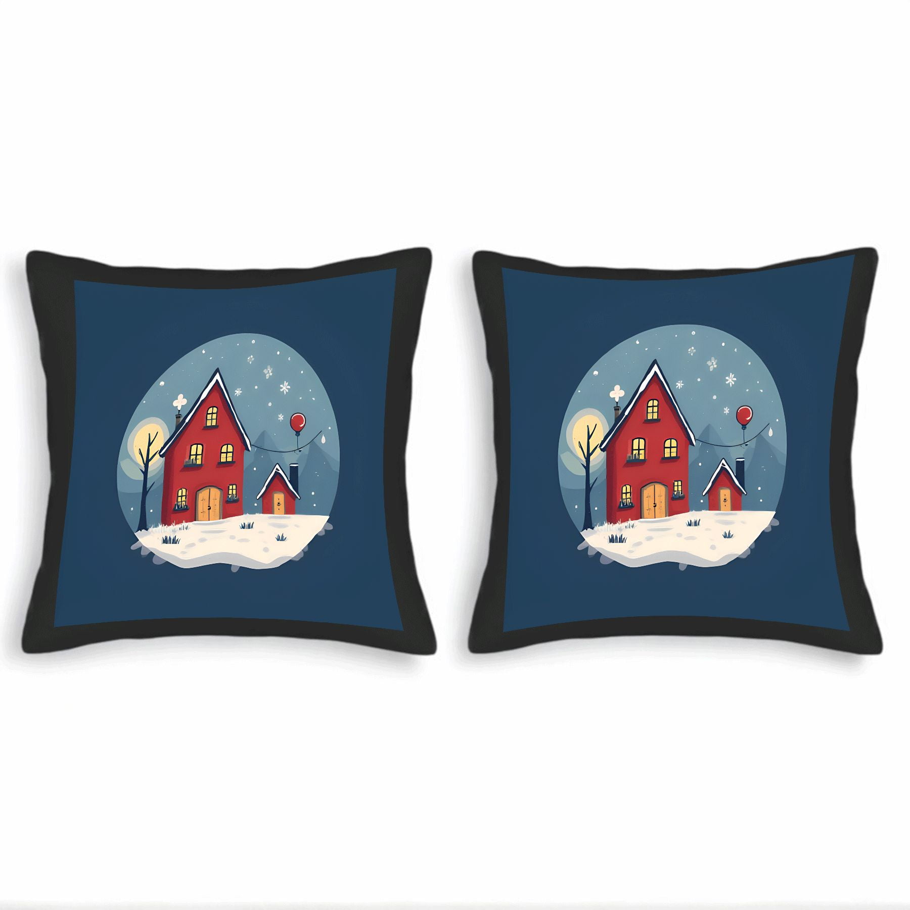 Cozy Winter Scene Throw Pillow Covers 18x18in Set of 2 - Red House ...