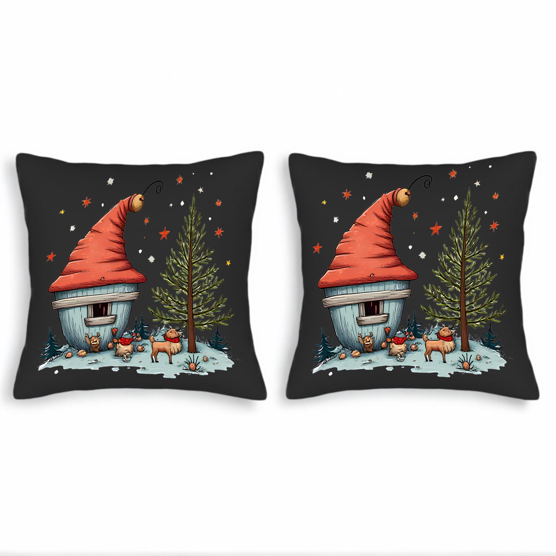 Cozy Winter Scene Throw Pillow Covers 18x18in Set of 2 - Whimsical ...