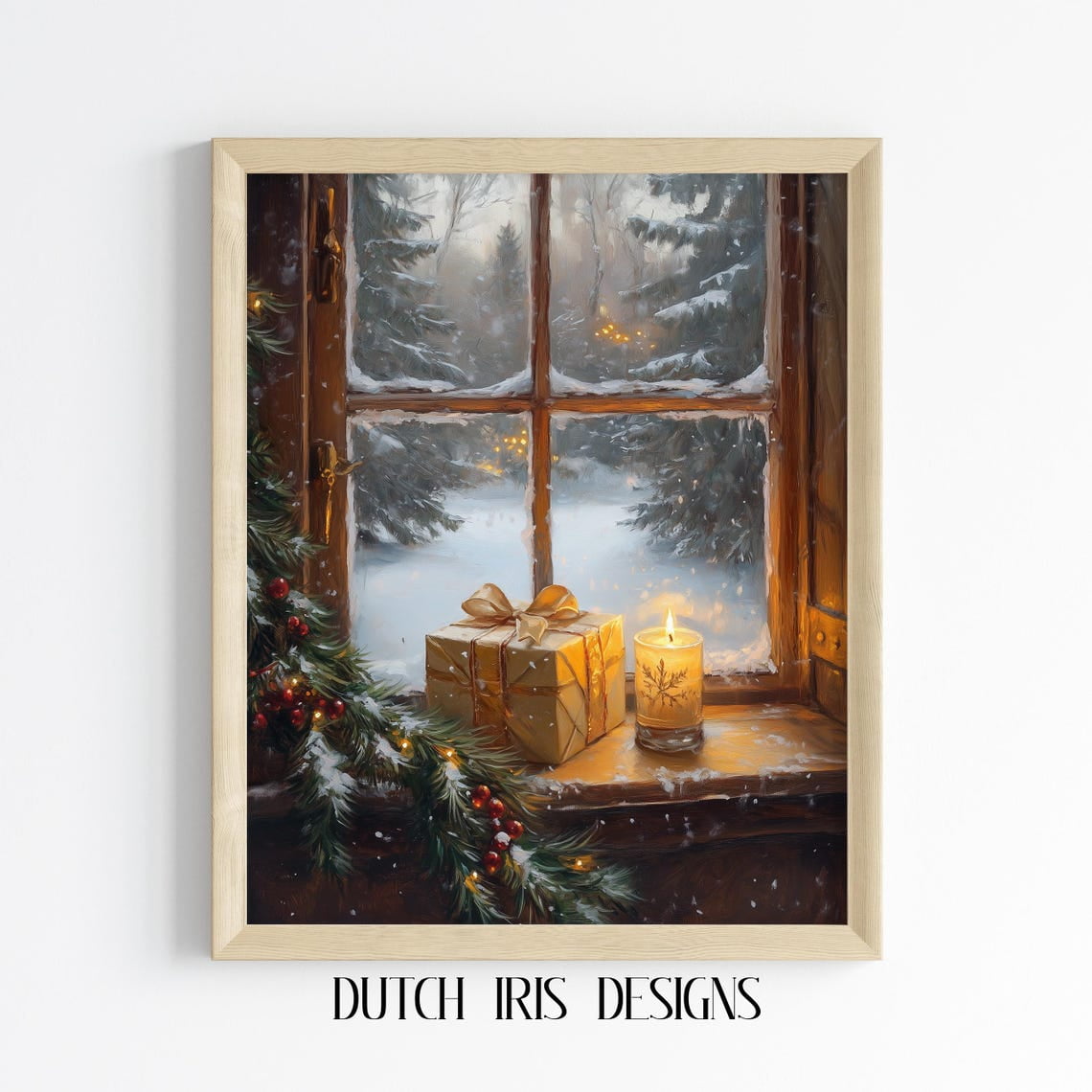 Cozy Winter Window Scene With Candlelit, Art, Rustic Snowy Landscape ...