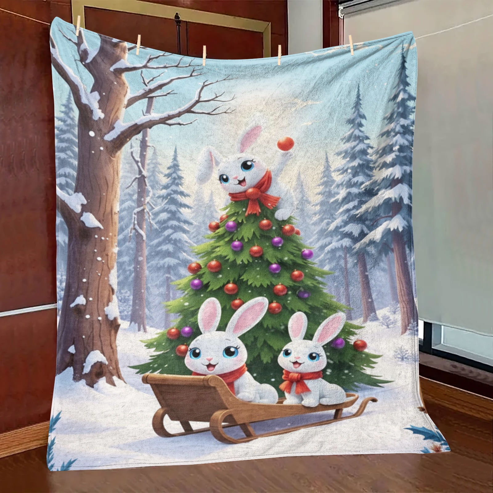 Cozy Winter Wonderland Throw Flannel Blanket Featuring Adorable Rabbits ...