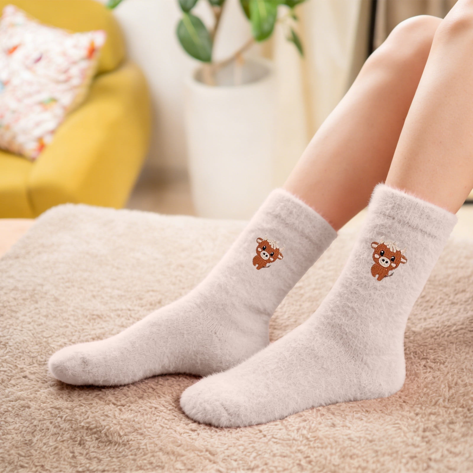 Cozy Women's Fleece-Lined Mid-Calf Sleep Socks - Thick, Warm, and Cute ...
