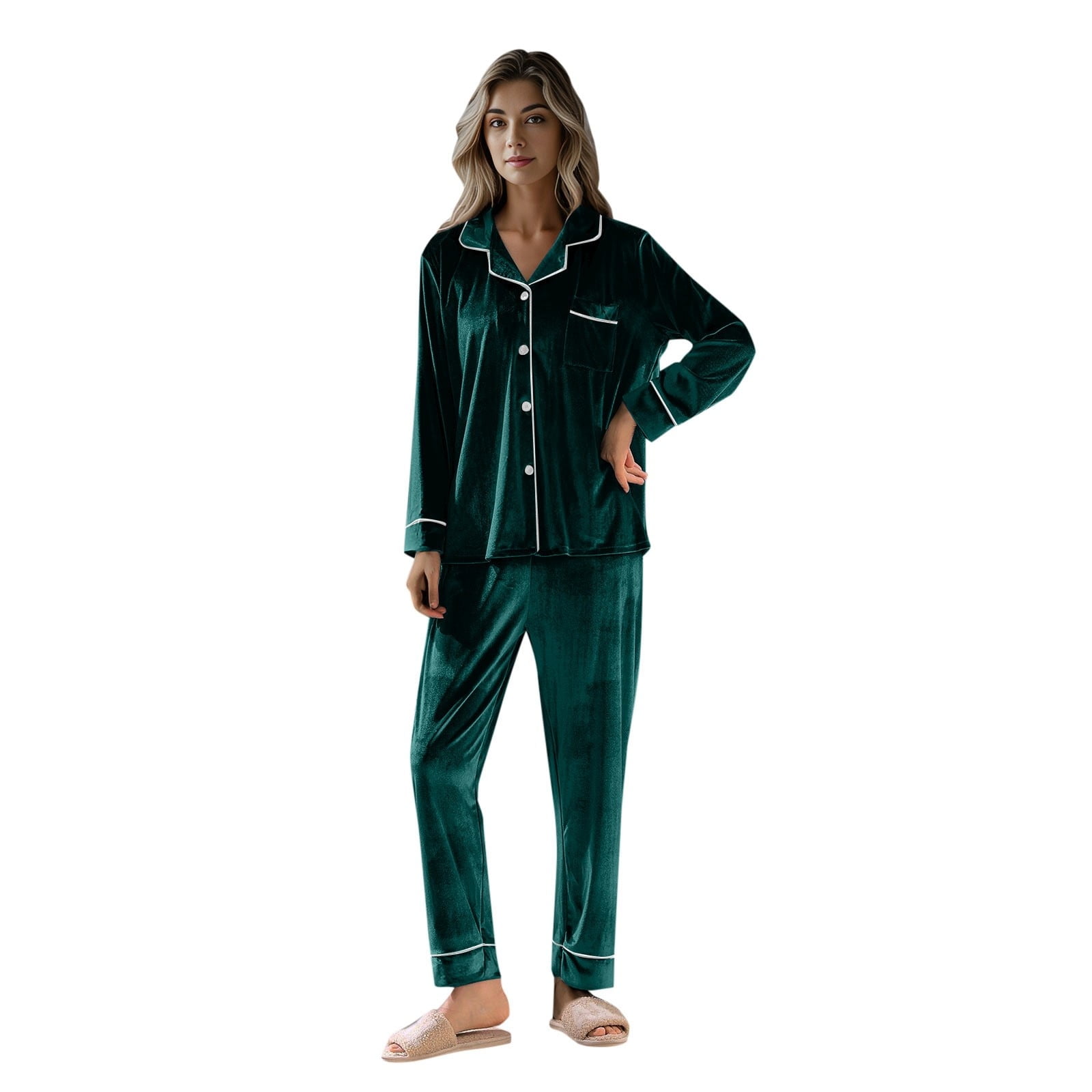 Cozy Women's Velvet Pajama Set for Autumn and Winter - Long Sleeve ...