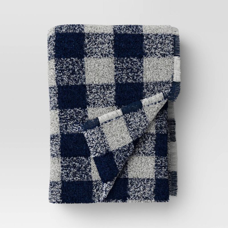 Cozy Woven Check Throw navy/gray - Walmart.com