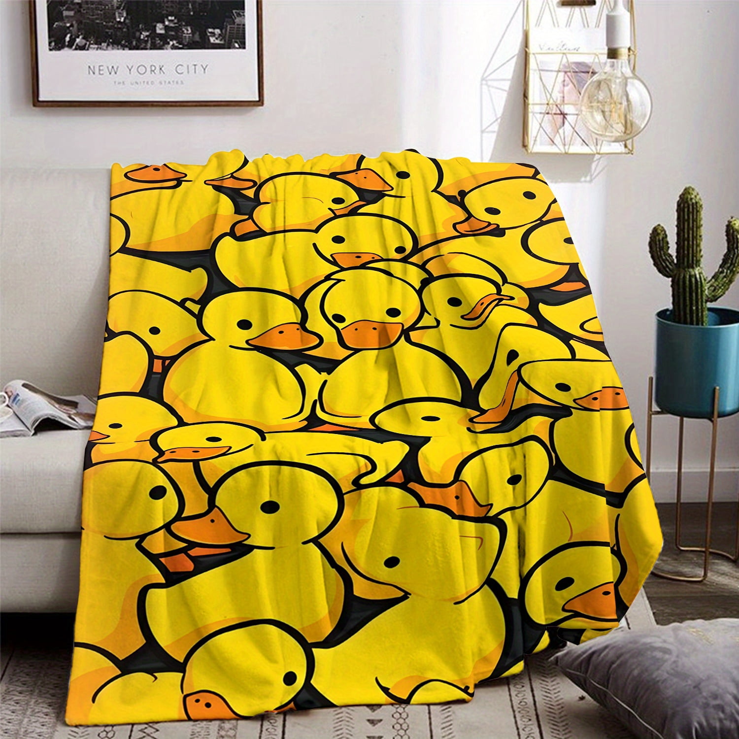 Cozy Yellow Duck Print Flannel Blanket Soft All-Season Throw for ...
