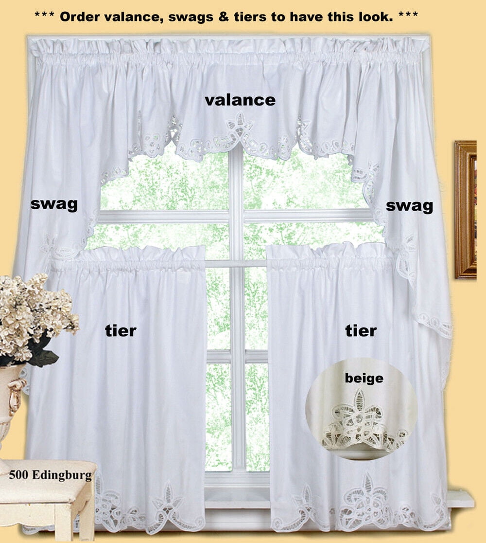 Cozy and Elegance - Battenburg Kitchen Curtain Valance Tier Swag White ...