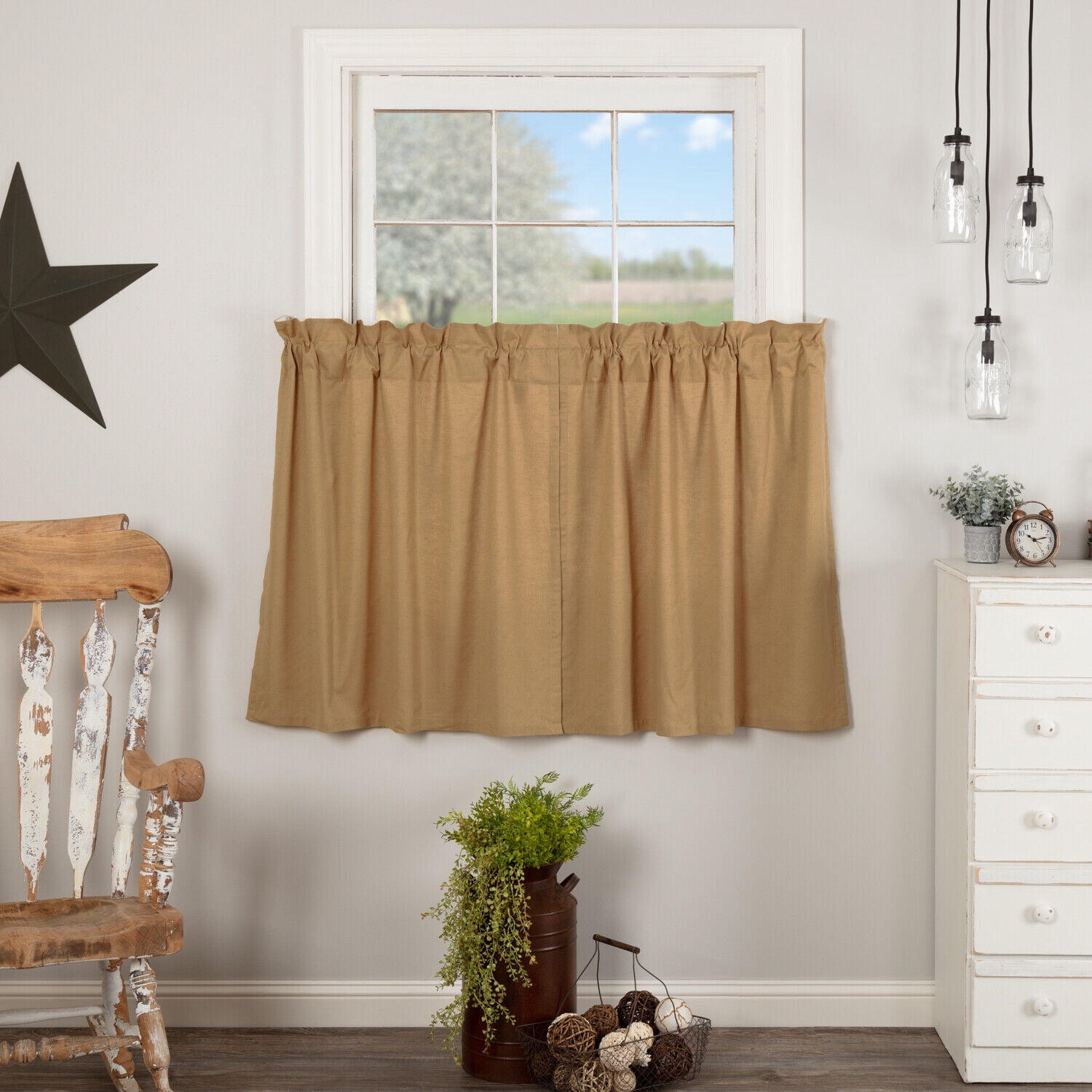 Cozy and Elegance - Farmhouse 36"x36" Tier Pair Tan Rod Pocket Kitchen ...