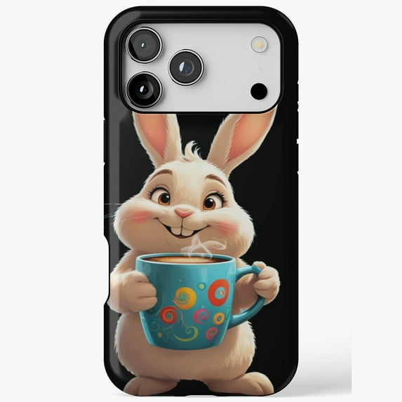 Cozy bunny with cup of joy warm cute scene iPhone Case 17 11 12 13 14 ...