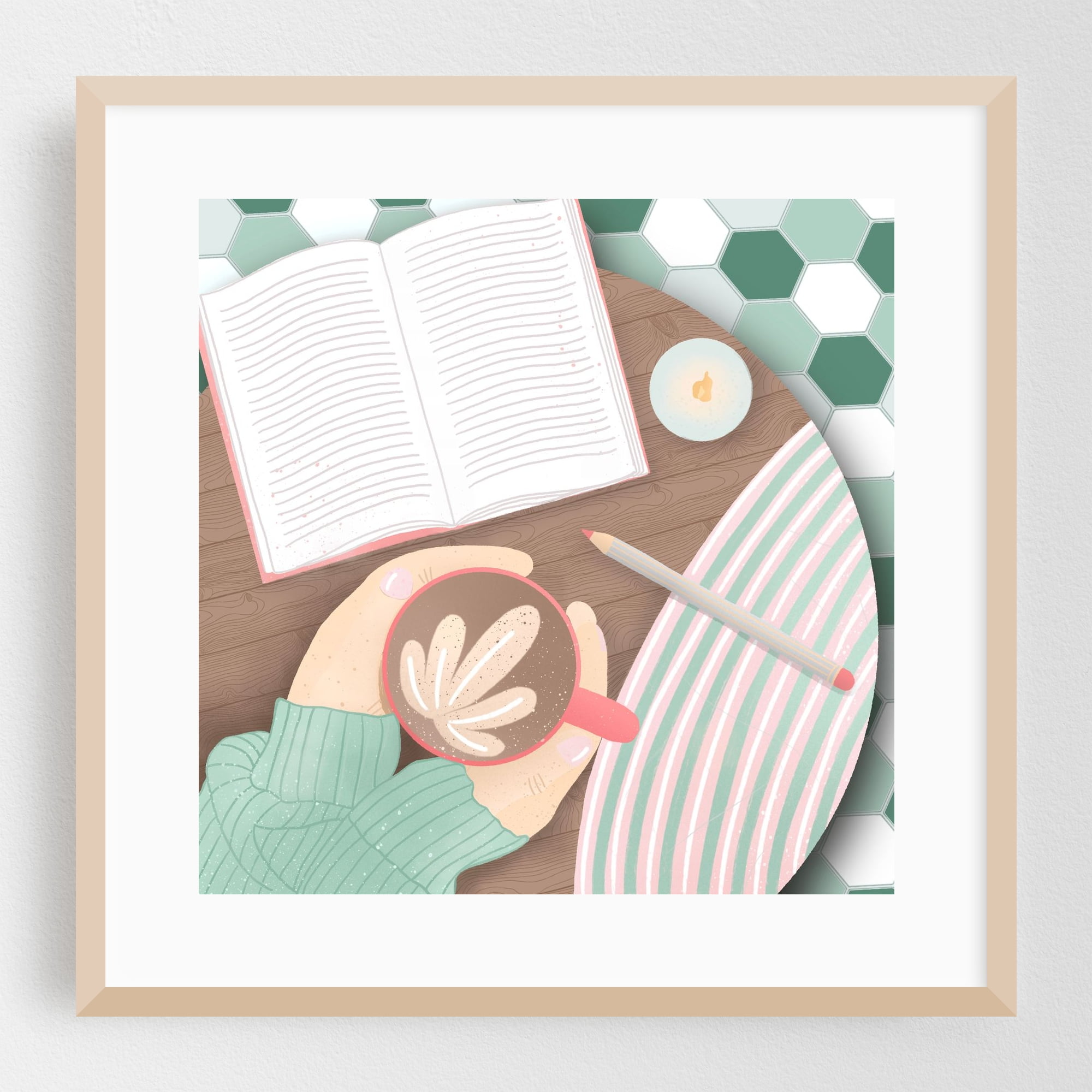 Cozy café - Illustration Coffee Pastel Kitchen Decor Minimalist Oak ...
