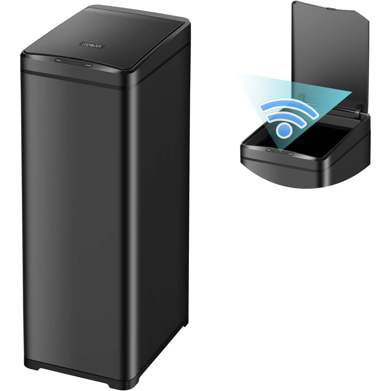 CozyBlock Automatic Trash Can for Kitchen, Black Steel Touchless Motion ...