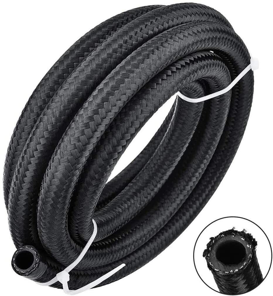 CozyBox (3ft, 5ft, 10ft, 20ft) AN6 Black Braided Fuel Hose Oil Gas Line ...
