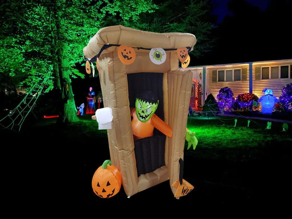 CozyBox 6FT Halloween Animated LED Inflatable Spooky Outhouse with ...