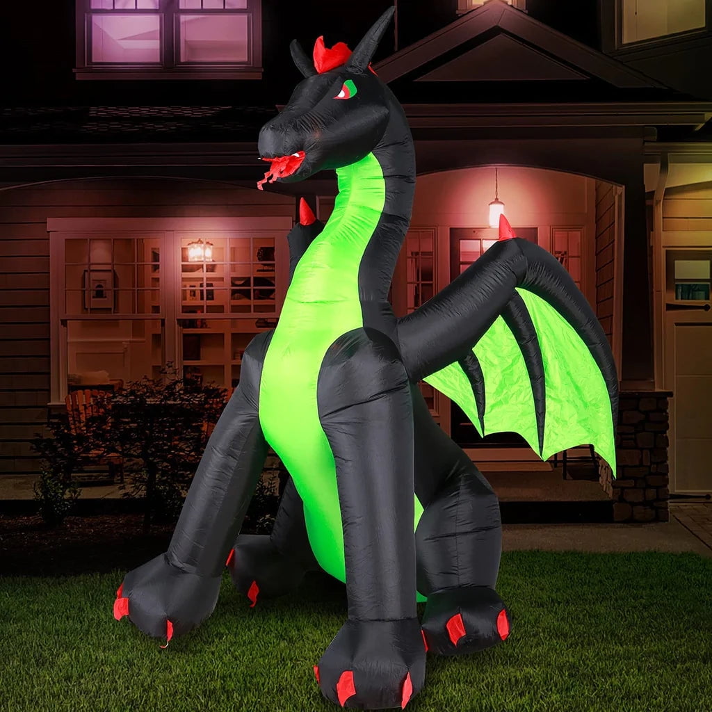 CozyBox 9FT Halloween LED Inflatable Fire Dragon Tall Yard Halloween ...