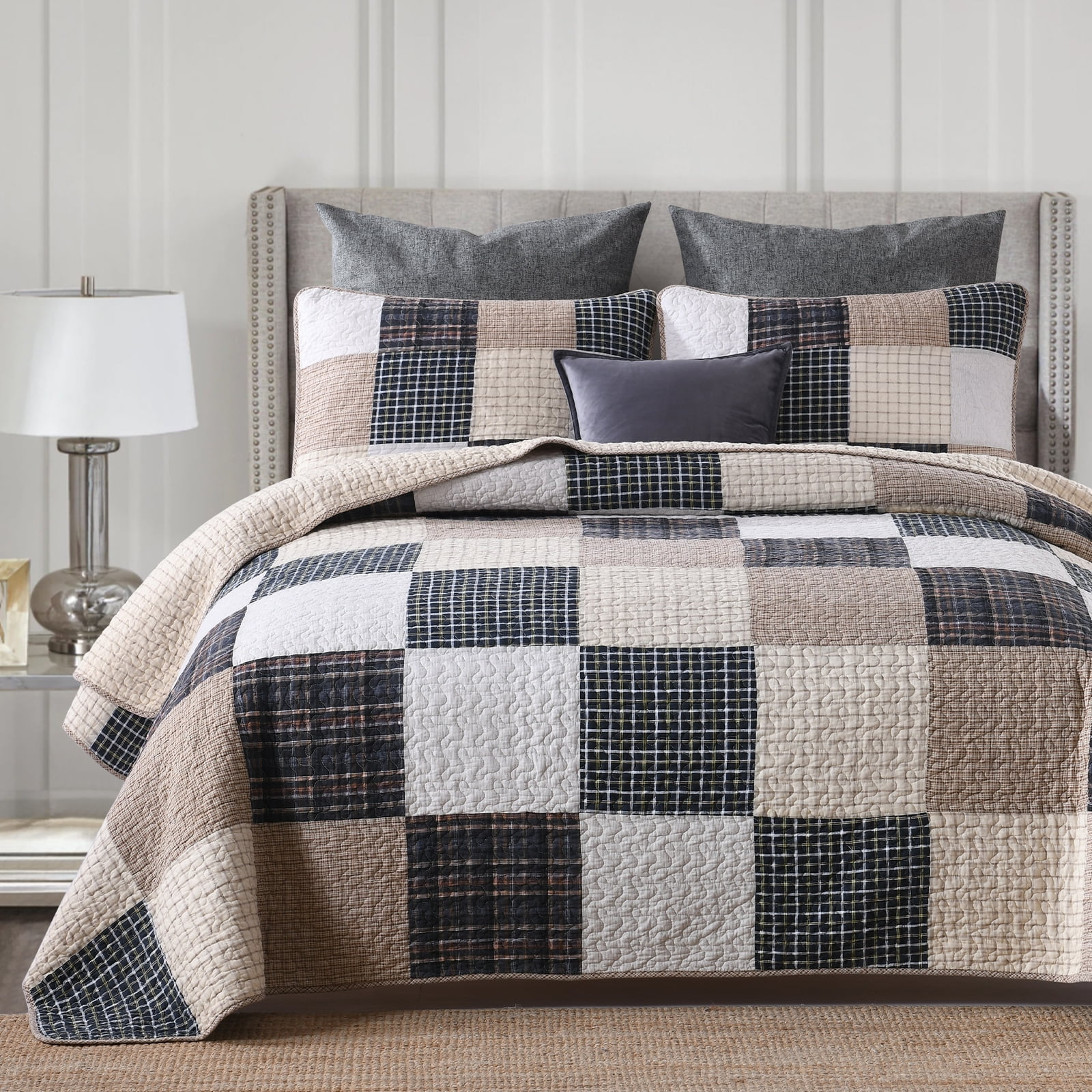 CozyDH 100% Cotton Patchwork King Quilt Set 3-Pieces, Farmhouse ...