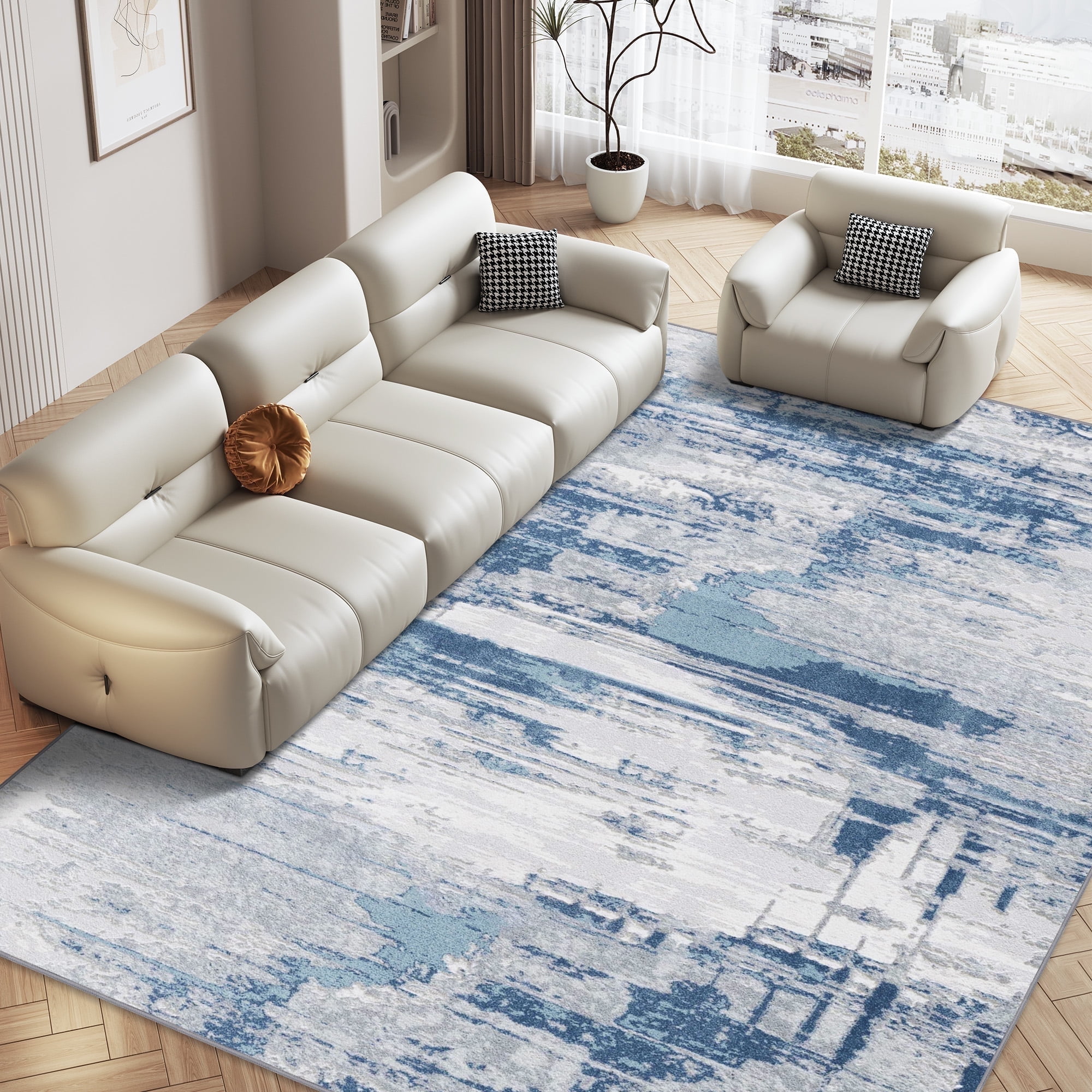 CozyDesg 5'x8' Area Rugs,Blue Stripe Living Room Rugs, Modern Abstract ...