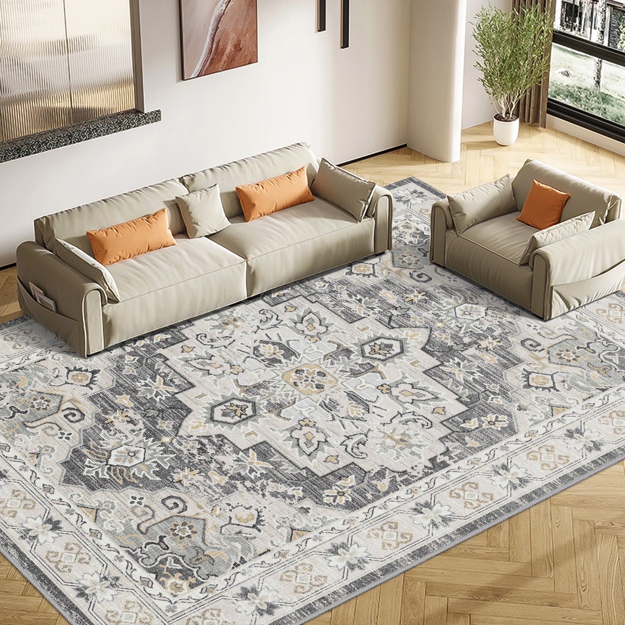 CozyDesg 8'x10' Area Rugs for Living Room,Washable Persian Vintage ...