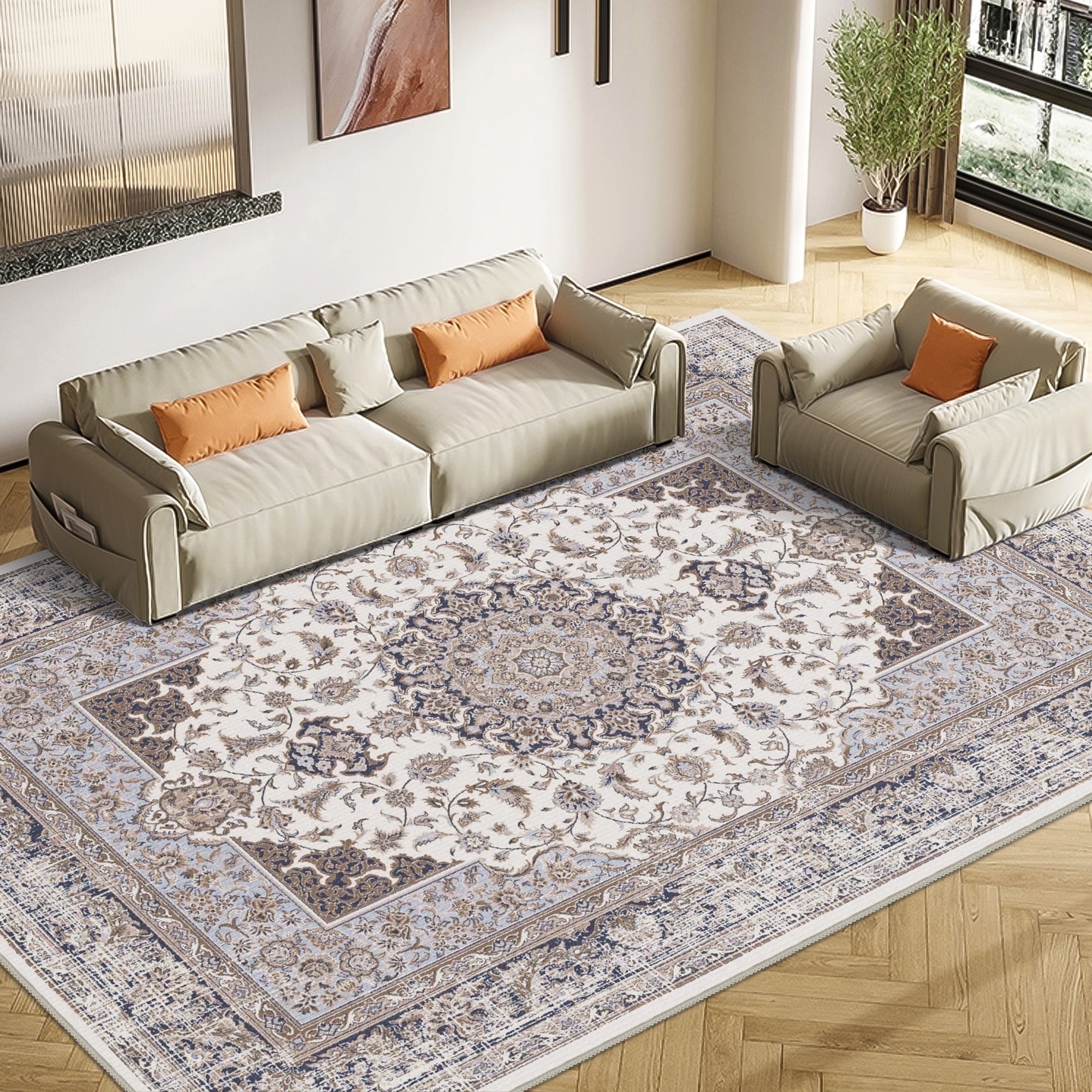 CozyDesg 8'x10' Area Rugs for Living Room,Washable Persian Vintage ...