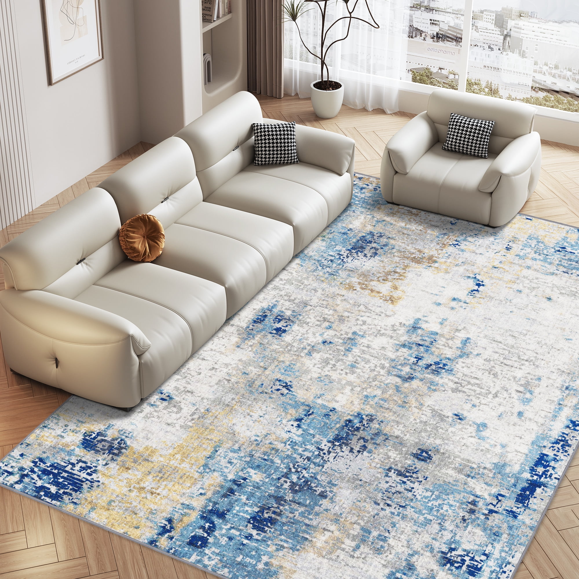 CozyDesg 8'x10' Area Rugs,Tie Dyed Blue Living Room Rugs, Modern ...