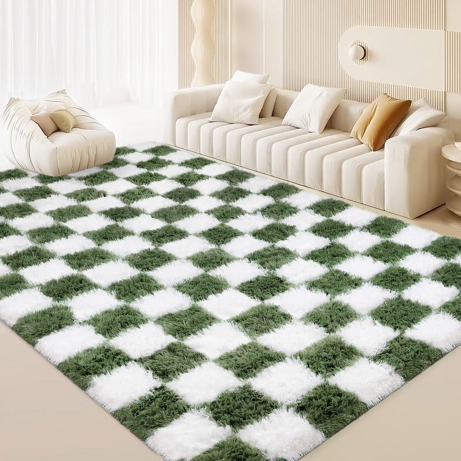 CozyDesg Shag Area Rugs,5'x8' Soft Fluffy Floor Rugs Checkered Carpet ...